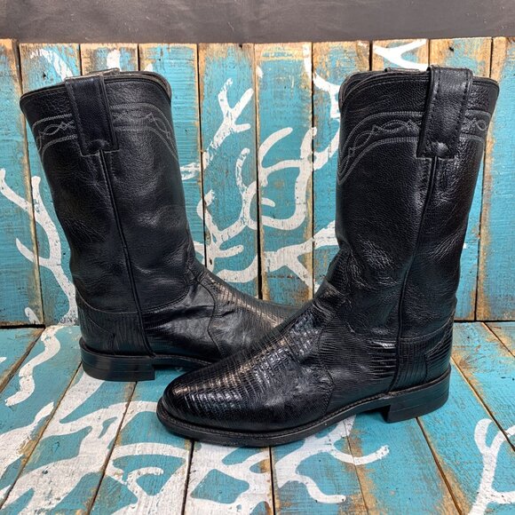 Justin Boots | Shoes | Vtg Justin Black Iguana Lizard Western Boots ...